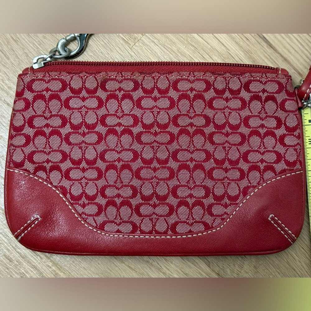 Coach Signature Red Leather Trim Pouch Change Purse/W… - Gem